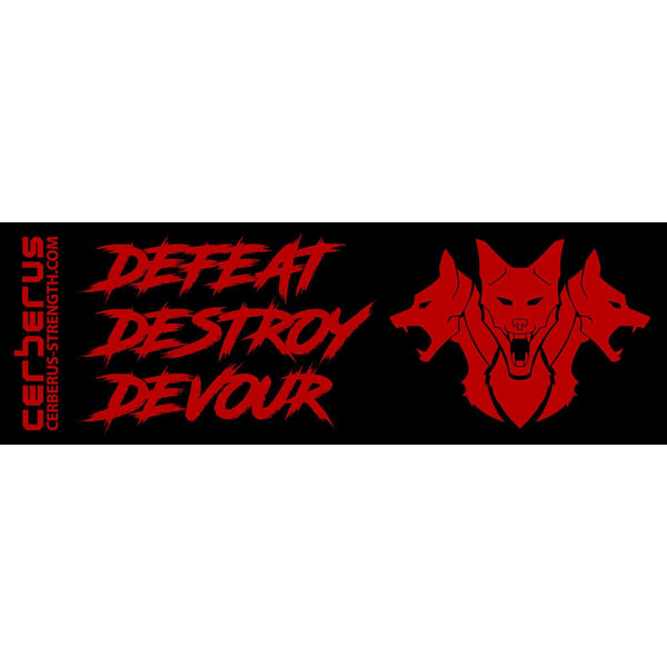 DEFEAT DESTROY DEVOUR (Black) Banner – CERBERUS Strength